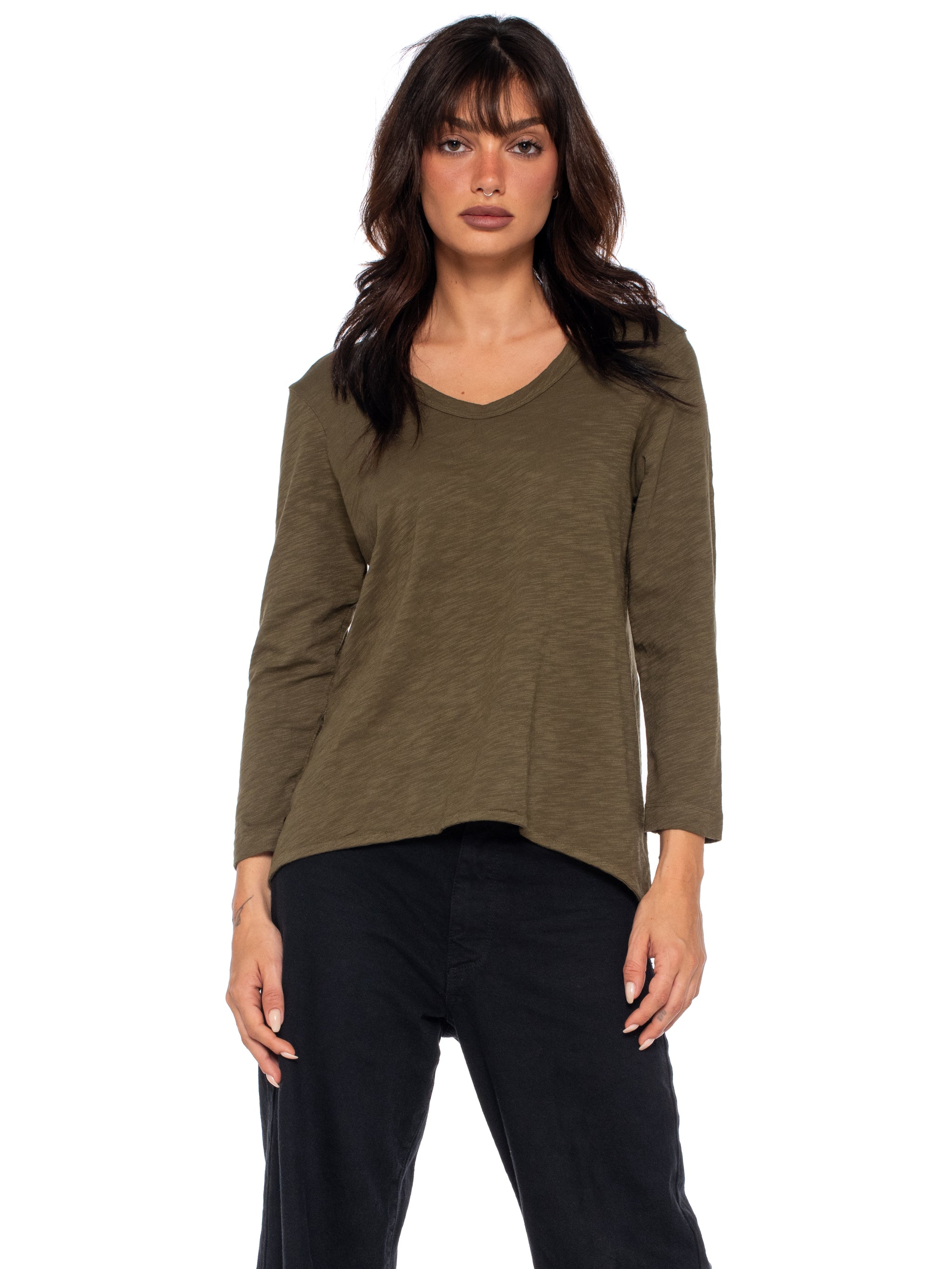 Scoopy Neck 3/4 Sleeve Boyfriend Tee