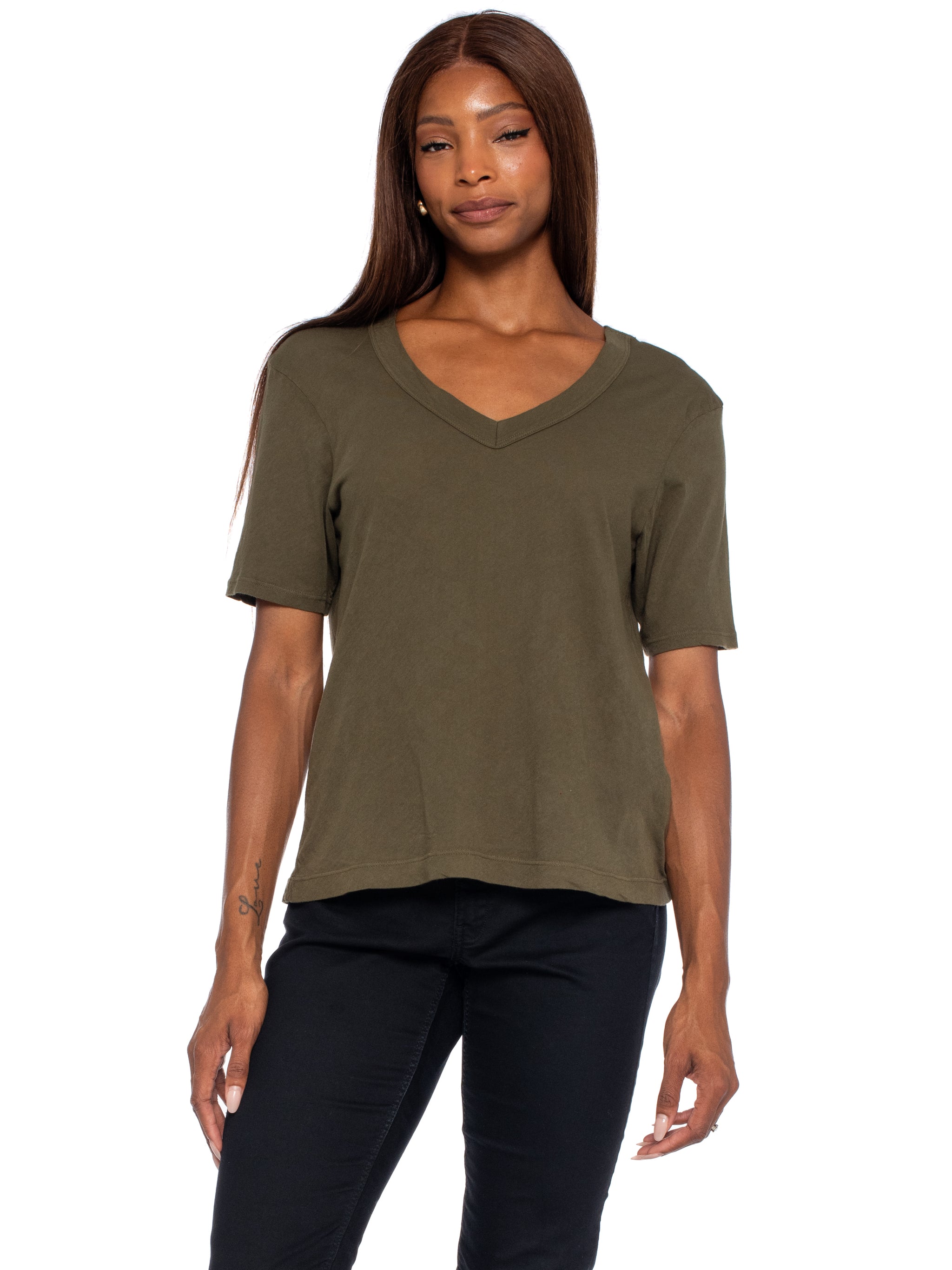 High V-Neck Slim Elbow Sleeve