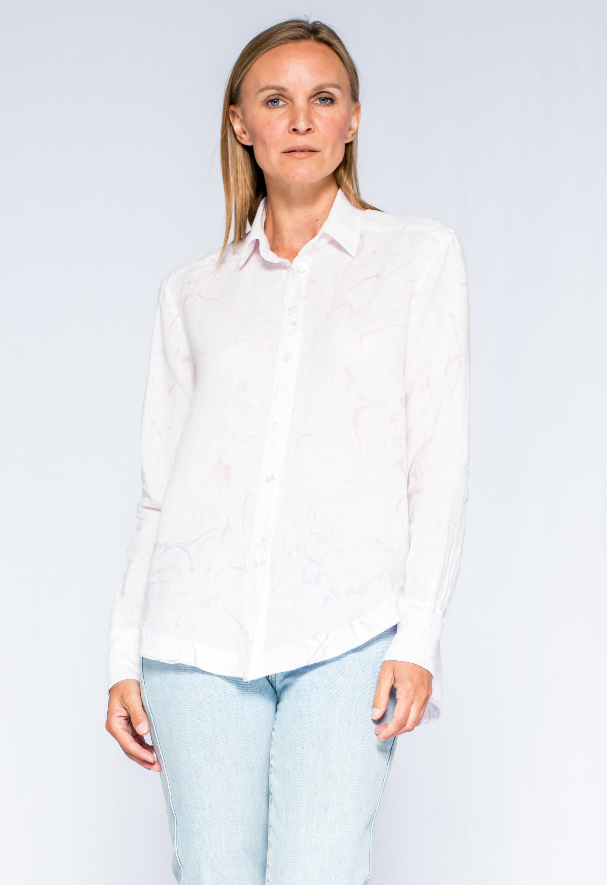 Linen Rib Mix LS Marble Dye Top